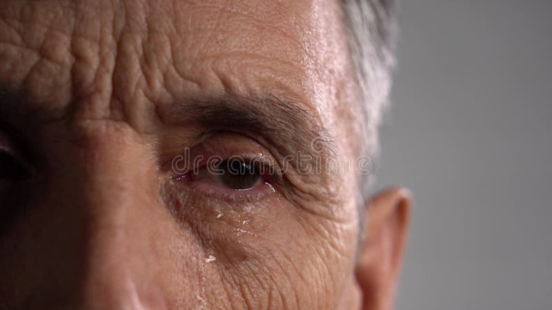 Tears on a Wrinkled Man S Face. Half of the Older Man S Face in Close ...