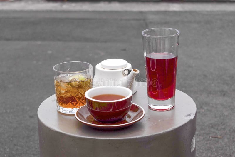 Teas Served on Small Round Table Stock Photo - Image of white, ceramic ...