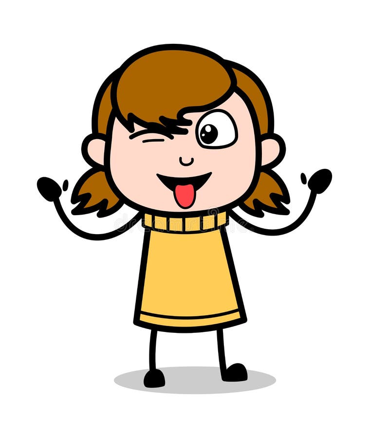 Teasing With Winking Eye Retro Cartoon Girl Teen Vector Illustration