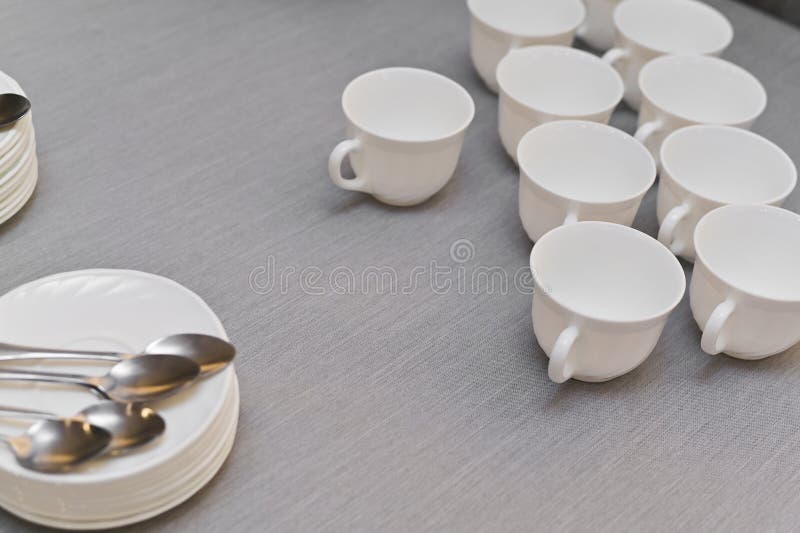 Teaspoons on Saucers and Empty White Clean Cups on the Table Stock ...
