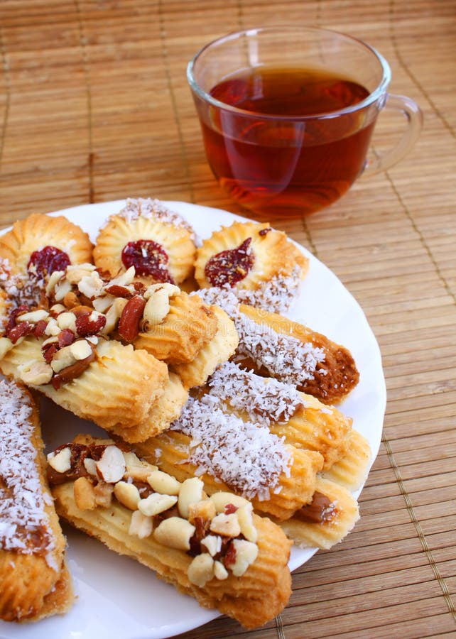 Teatime: Cookies on Plate and Cup of Tea Stock Image - Image of sweet ...