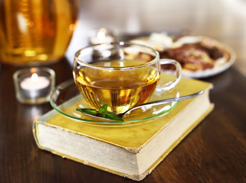 Teatime Scene, Cup of Tea on a Book Stock Photo - Image of antioxidant ...