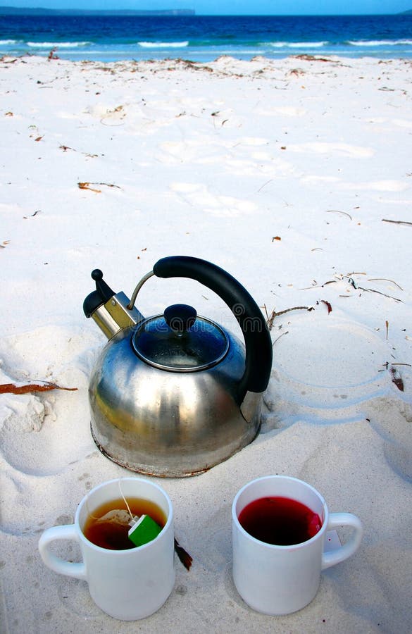 Teatime on the White Sand Beach in Australia Stock Image - Image of ...