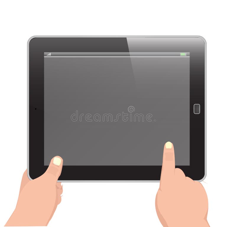 Teblet Horizontal with Hand Holding and Forefinger Stock Illustration ...