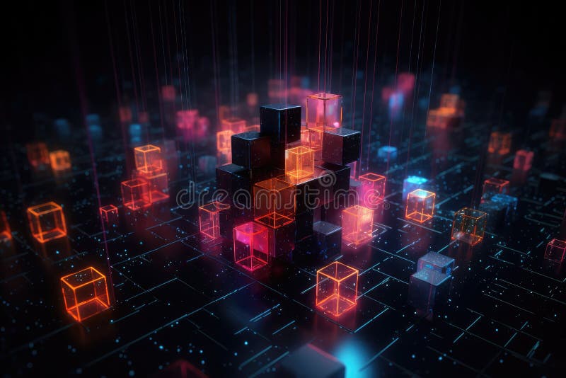 Tech Abstract Background with Glowing Transparent Cubes. Generative AI ...