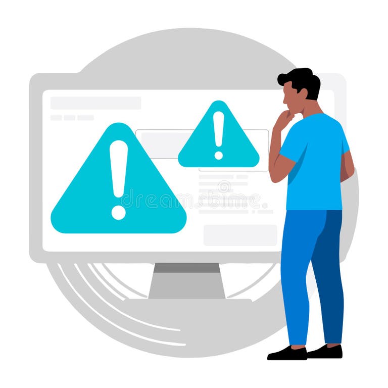 Tech Alert Vector with Thoughtful Figure Stock Illustration ...