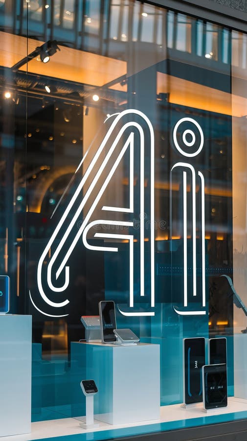 Tech Allure in Retail Window Display Stock Illustration - Illustration ...