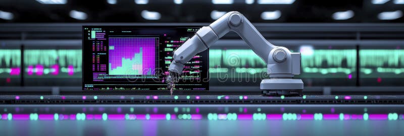 Tech Arm Crafts in Front of Digital Charts Stock Illustration ...