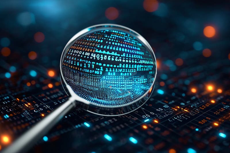 Fingerprint Magnifying Glass Binary Code Security Stock Illustrations ...