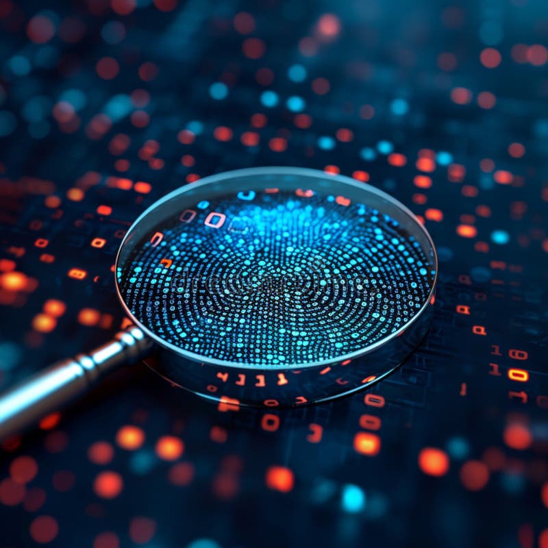 Fingerprint Magnifying Glass Binary Code Security Stock Illustrations ...
