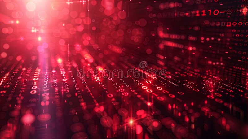 Red and Black Abstract Tech Background with Binary Code and Circuit Details Stock Illustration ...