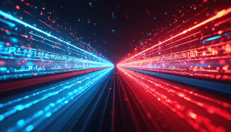 Tech Background with Paths Running Parallel, Red and Blue Color Scheme ...