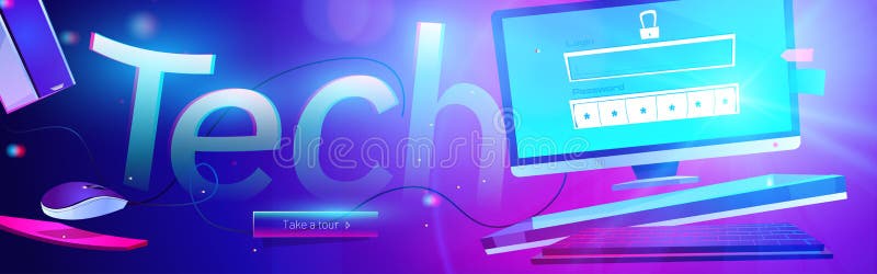 Tech Banner Illustration of Desktop Computer Stock Vector ...