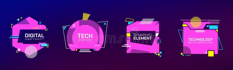 Tech Banners. Futuristic Digital Glitchy Borders with Tech Geometric ...