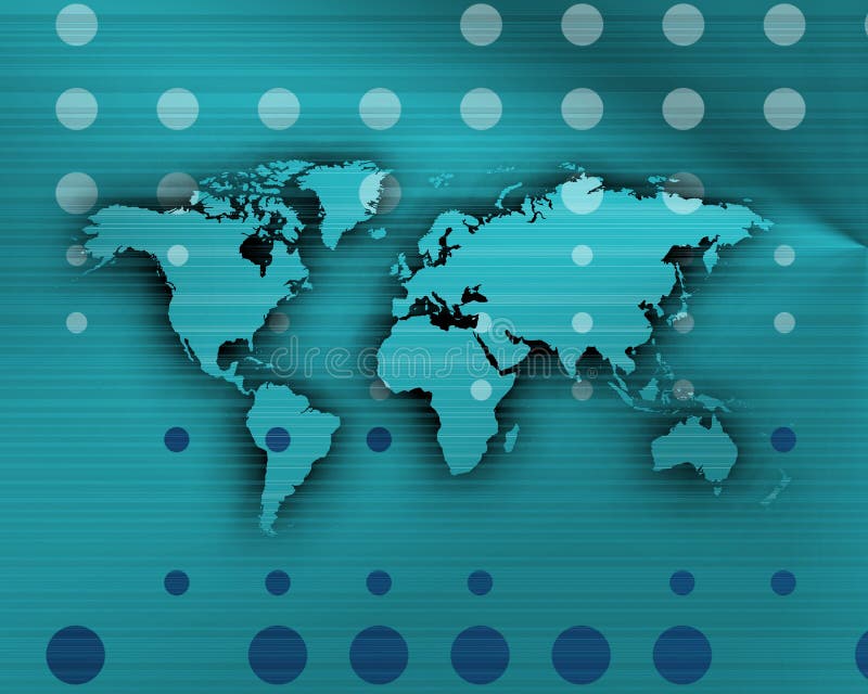 Tech Blue Background of World Map with Modern Circles Stock ...
