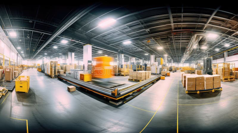 Tech Blurred 360 View Warehouse Interior Stock Illustration ...