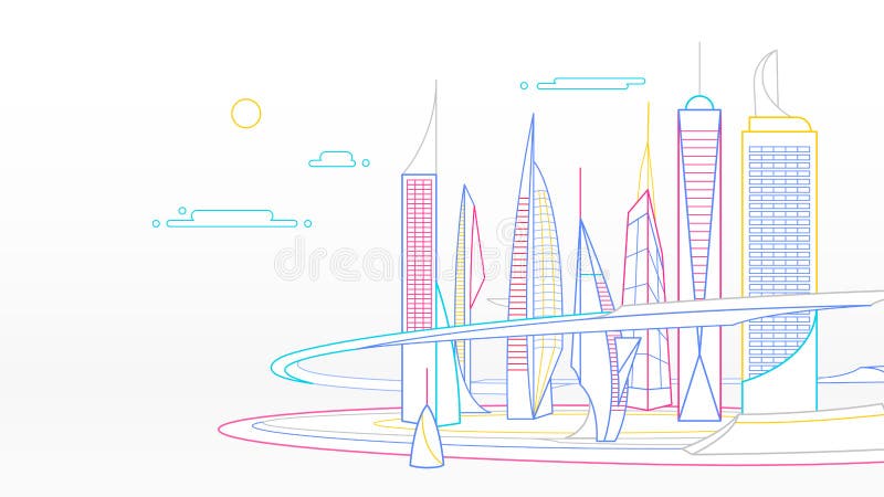 Tech Building Skyscrapers Line Elements Stock Vector - Illustration of ...