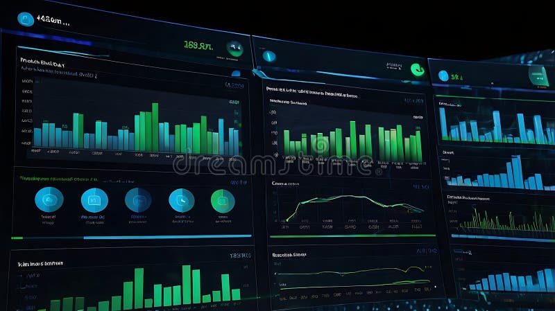 Tech Business Dashboard with Graphs, Icons, and Digital Data ...