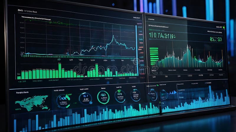 Tech Business Dashboard with Graphs, Icons, and Digital Data ...