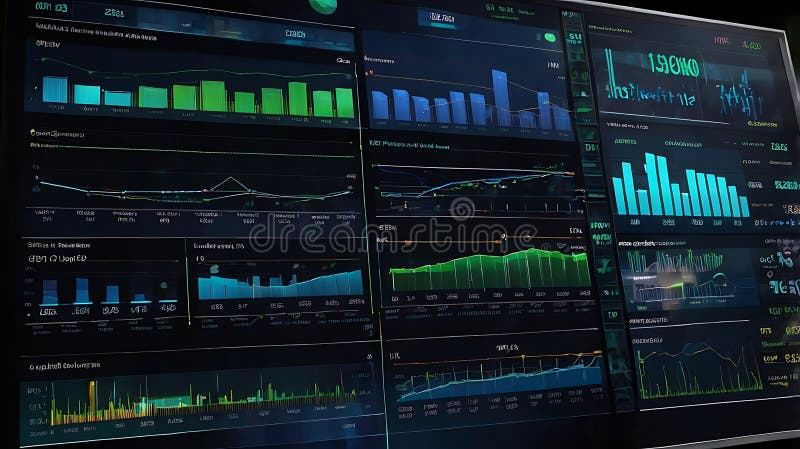 Tech Business Dashboard with Graphs, Icons, and Digital Data ...