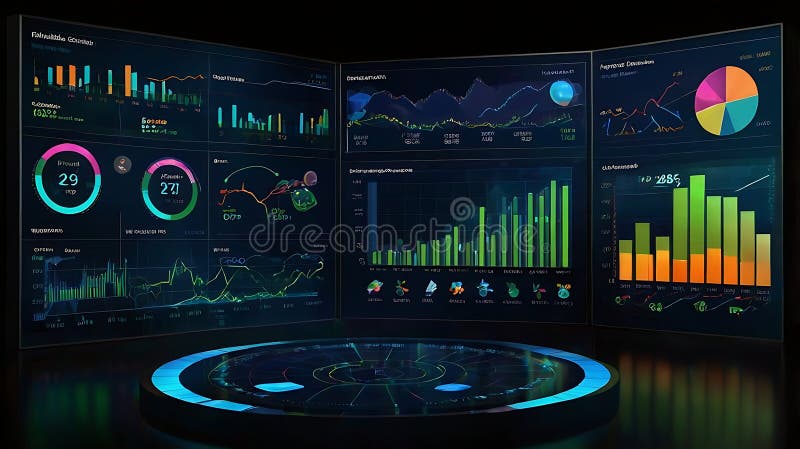 Tech Business Dashboard with Graphs, Icons, and Digital Data ...