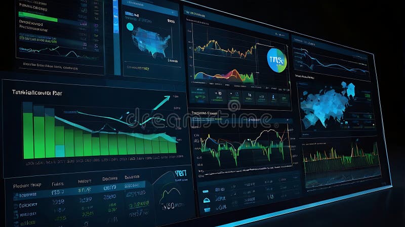 Tech Business Dashboard with Graphs, Icons, and Digital Data ...