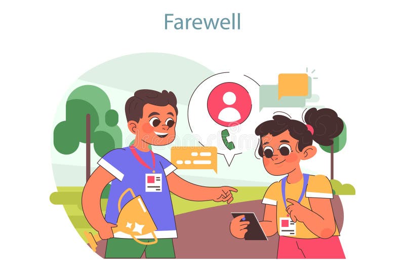Tech Camp Camp Farewell. Happy Kids Saying Goodbye To Eachother Stock ...