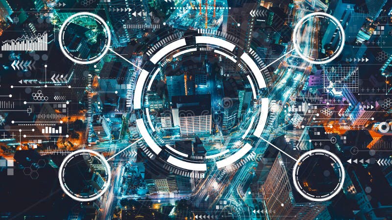 Tech Circle with Aerial View of Tokyo at Night Stock Image - Image of ...