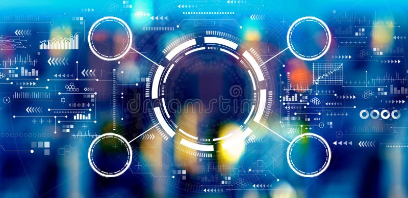 Tech Circle with Big City Lights Stock Illustration - Illustration of ...