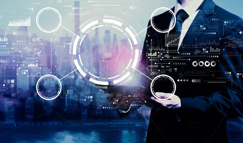 Tech Circle with Businessman Holding a Tablet Stock Image - Image of ...