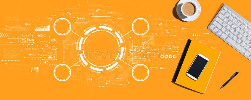 Tech Circle with Computer Keyboard and Office Items Stock Photo - Image ...