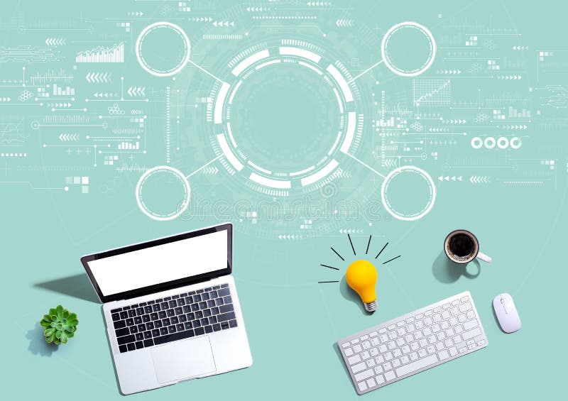 Tech Circle with Computers with a Light Bulb Stock Image - Image of ...