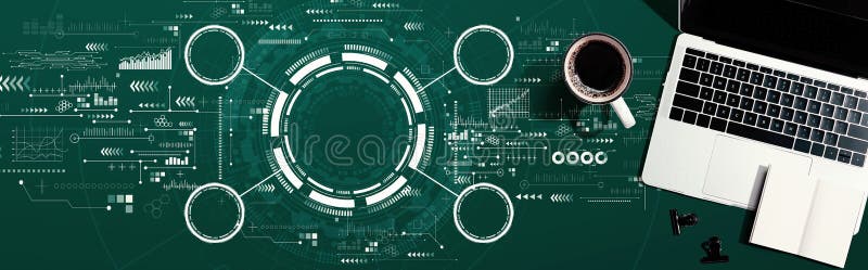 Tech Circle With Person Using Laptop Computer Stock Photo - Image of ...