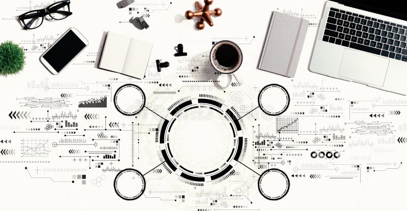 Tech Circle with a Laptop Computer Stock Photo - Image of cyber ...