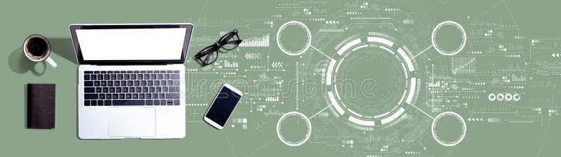 Tech Circle with a Laptop Computer Stock Photo - Image of flowchart ...