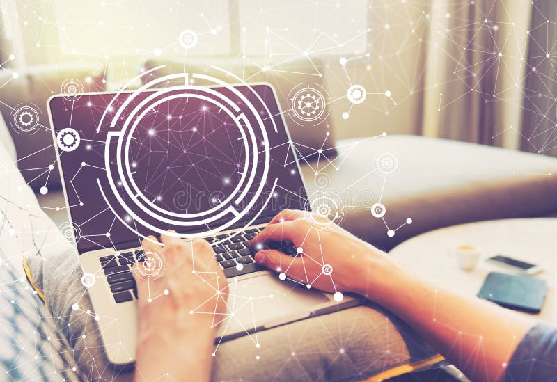 Tech Circle with Person Using Laptop Computer Stock Image - Image of ...