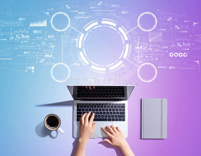 Tech Circle with Person Using a Laptop Stock Image - Image of button ...