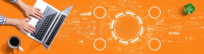 Tech Circle with Person Using a Laptop Editorial Photo - Image of ...