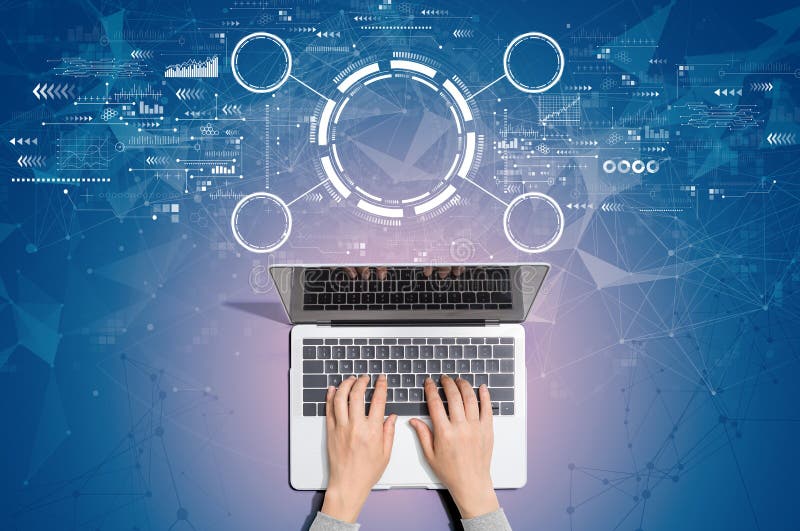 Tech Circle with Person Using Laptop Stock Image - Image of hand ...