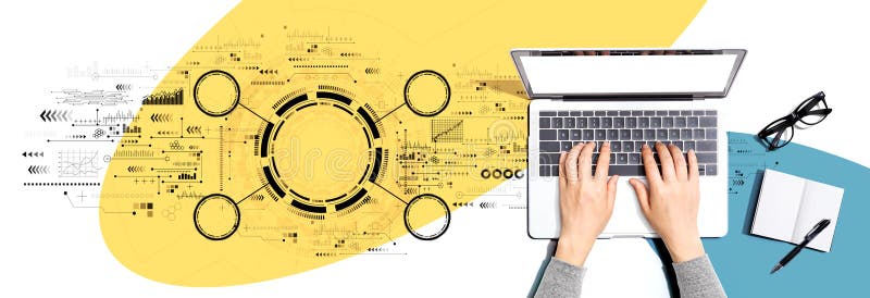 Tech Circle with Person Using a Laptop Stock Photo - Image of flowchart ...