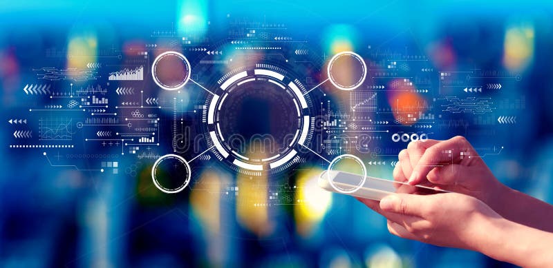 Tech Circle with Person Using a Smartphone at Night Stock Photo - Image ...