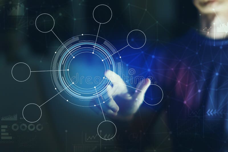 Tech Circle with Young Man Pointing Stock Illustration - Illustration ...