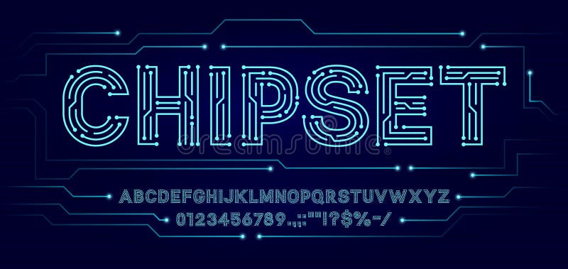 Tech Circuit Font and Computer Motherboard Type Stock Vector ...