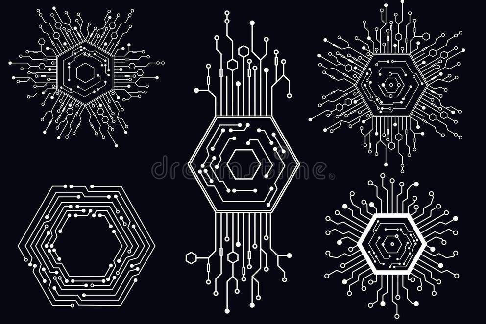 Tech Circuit Snowflake. Futuristic Digital Circuit Snowflake with Tech ...