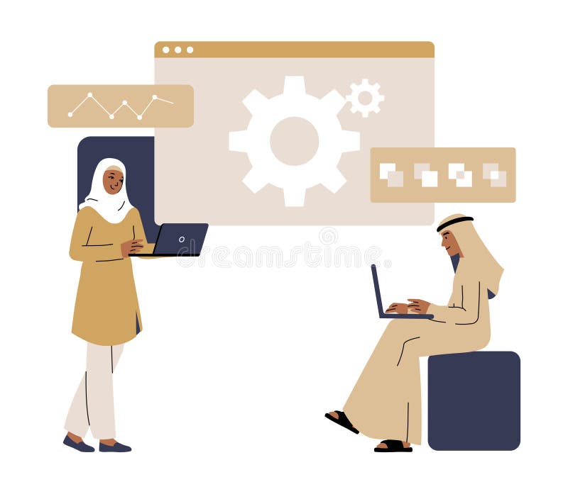Tech Collaboration in Flat Vector Illustration Symbolizing Digital ...