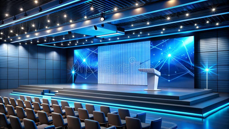 Tech Conference Stage Empty Podium Set for Innovation and Breakthroughs ...