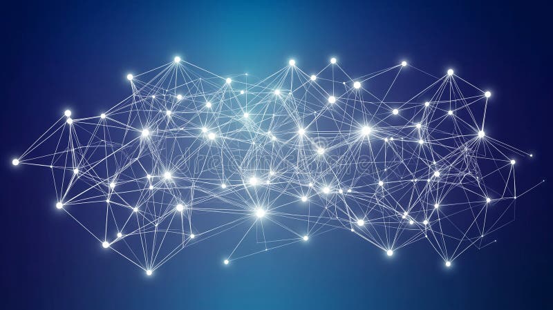 Tech Connectivity. Abstract White Nodes Linked on a Deep Blue ...