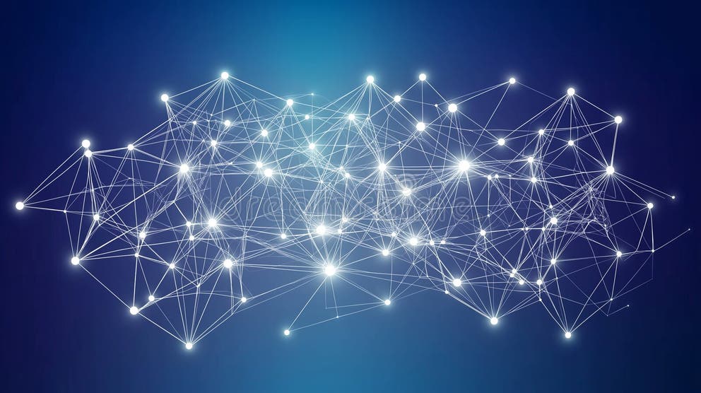 Tech Connectivity. Abstract White Nodes Linked on a Deep Blue ...