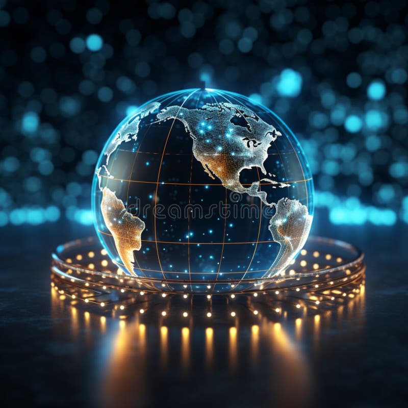 Tech Cosmos Glowing Dots and Lines on Globe, Digital Connectivity Stock ...