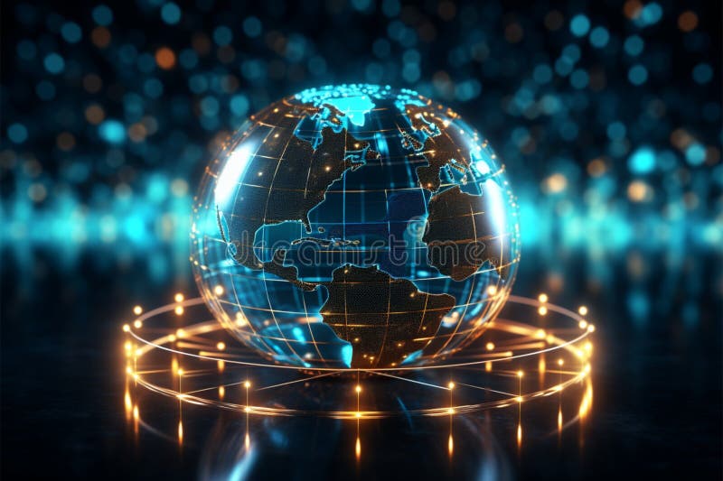 Tech Cosmos Glowing Dots and Lines on Globe, Digital Connectivity Stock ...